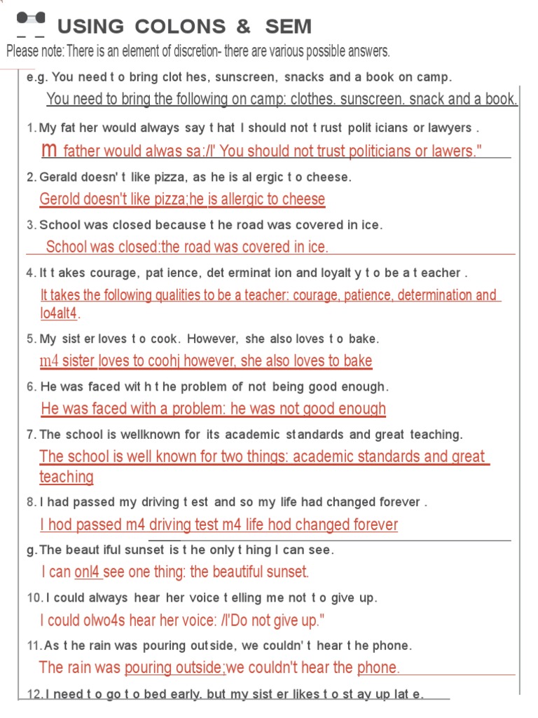 Colons Semi Colons Answers 1 | PDF | Comma | Semiotics