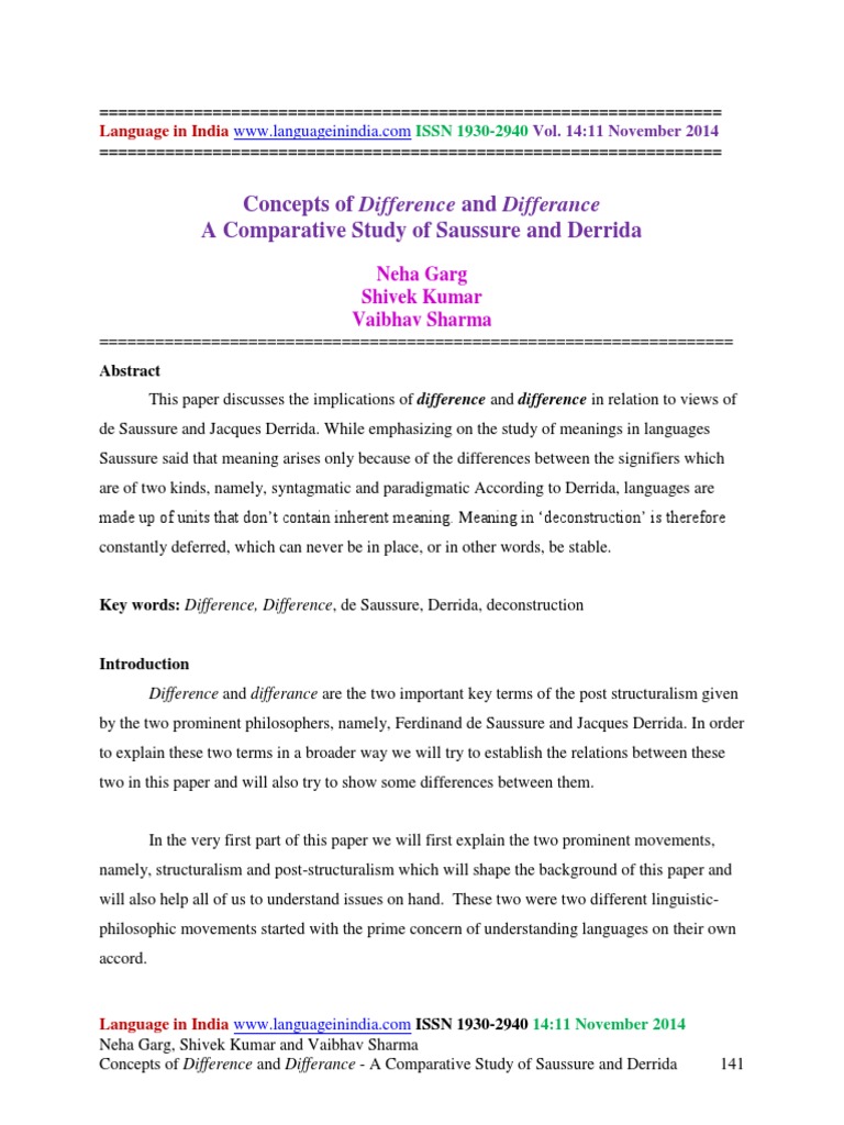 A Comparative Study of Saussure and Derrida | PDF | Deconstruction ...
