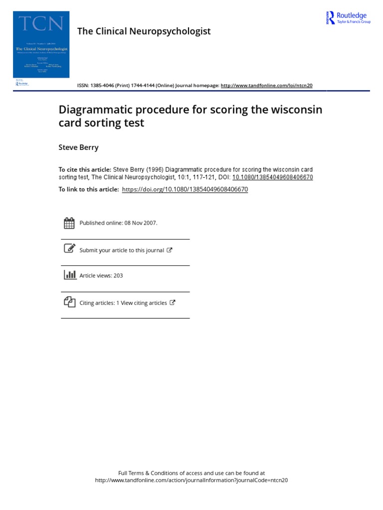 WCST Diagramatic Scoring Sheet | PDF | Cognition | Neuropsychology