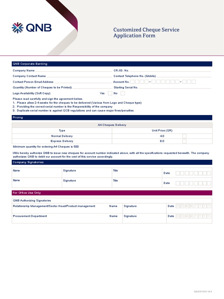 Customized Cheque Service Application | PDF | Cheque | Service Industries