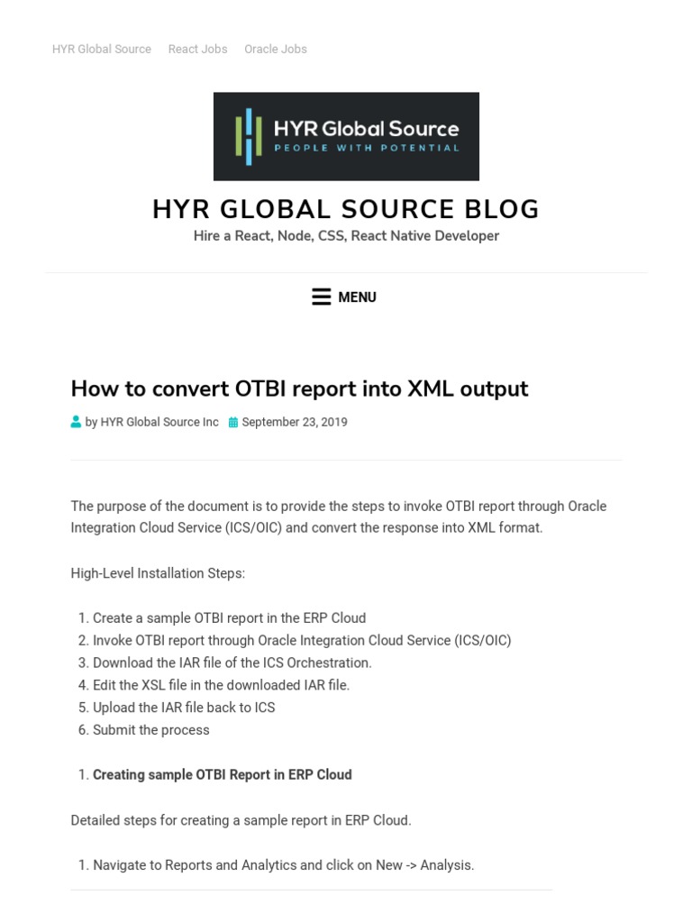 How To Convert Otbi Report Into Xml Output Hyr Global Source Blog Pdf Computers