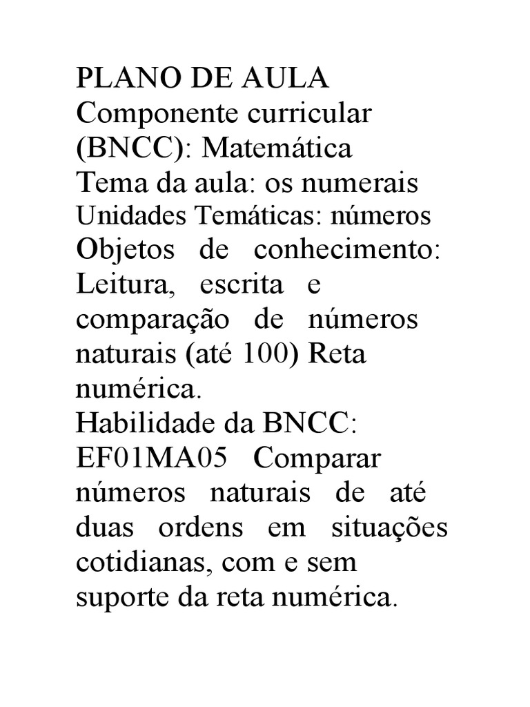 PLANO DE AULA 1° ANO | PDF | Calendário | Matemática