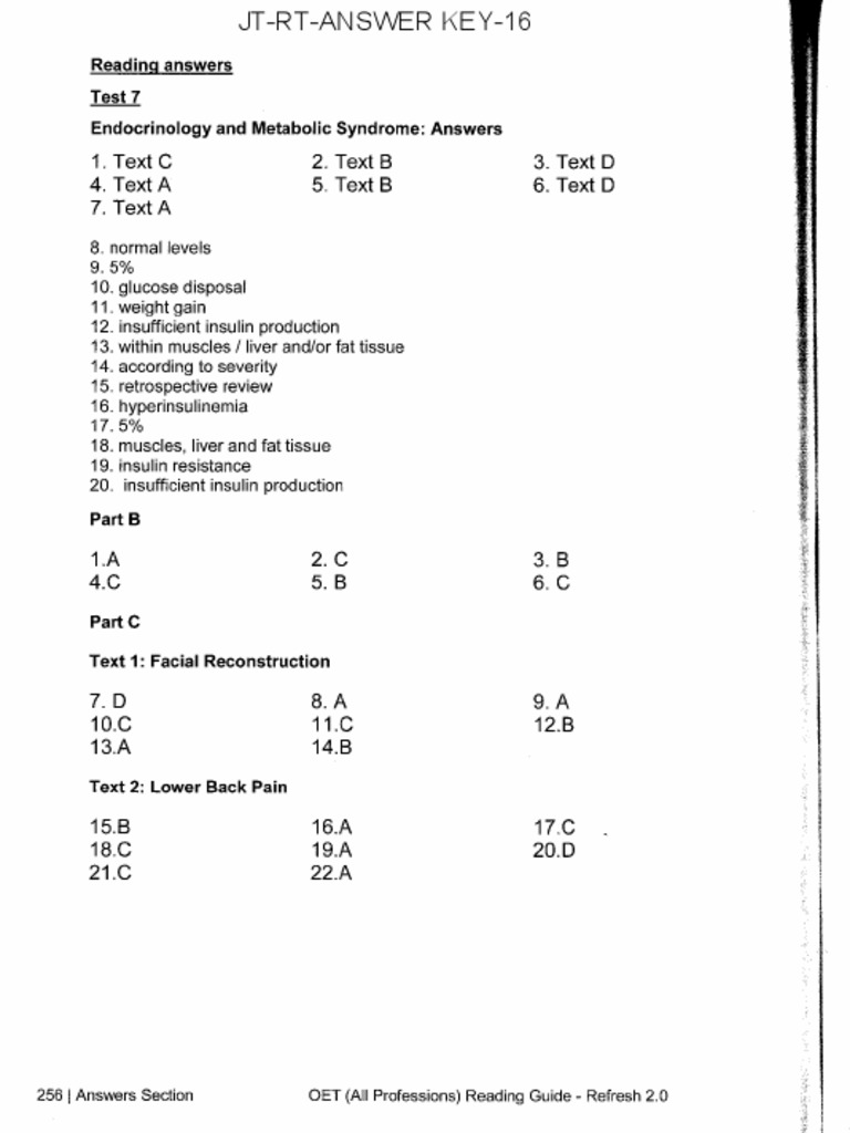 Rt40-Endocrinology and Metabolic Syndrome-Answer Key | PDF