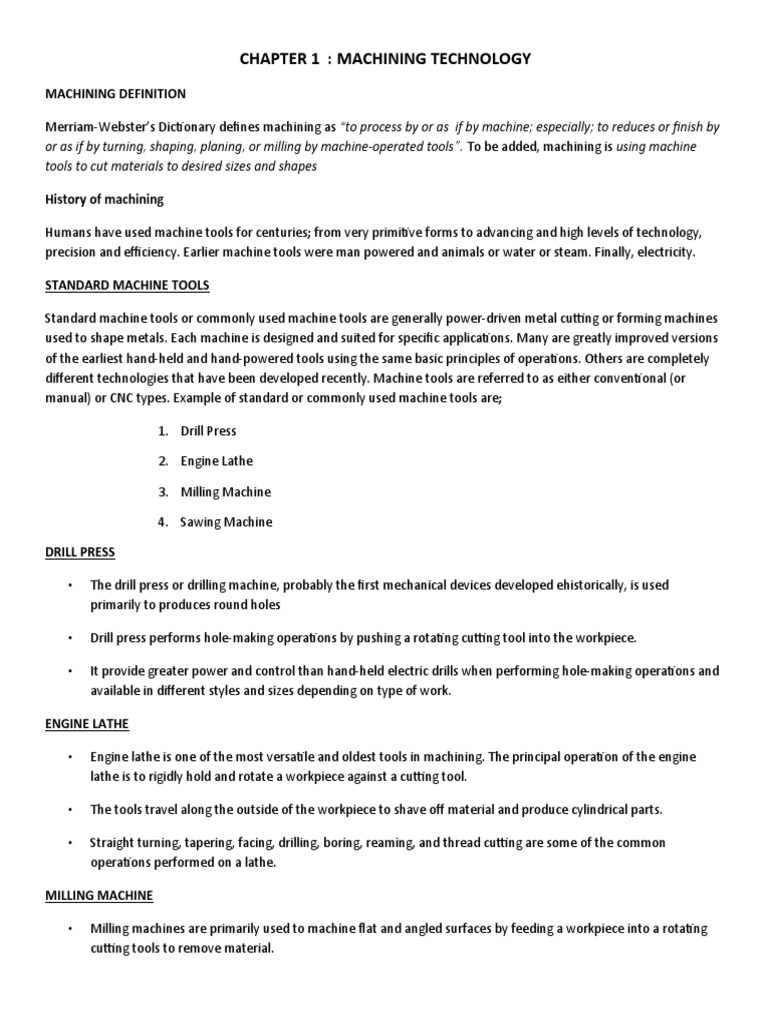 Chapter 1: Machining Technology | PDF | Machining | Machine Tool