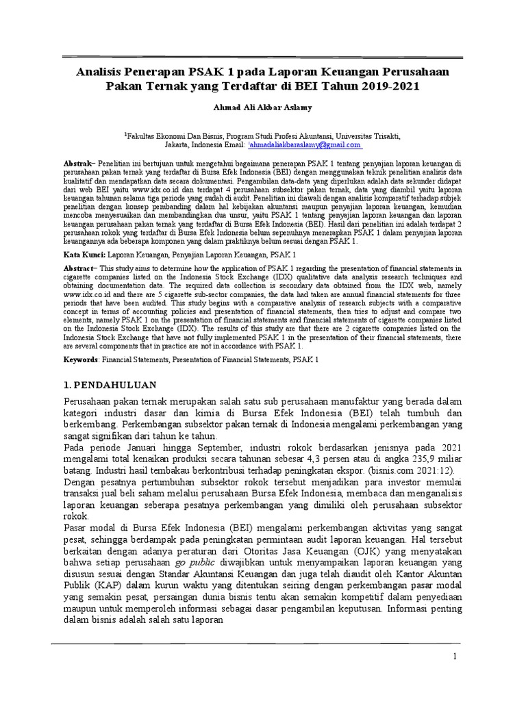 Studi Kasus PSAK 1 | PDF