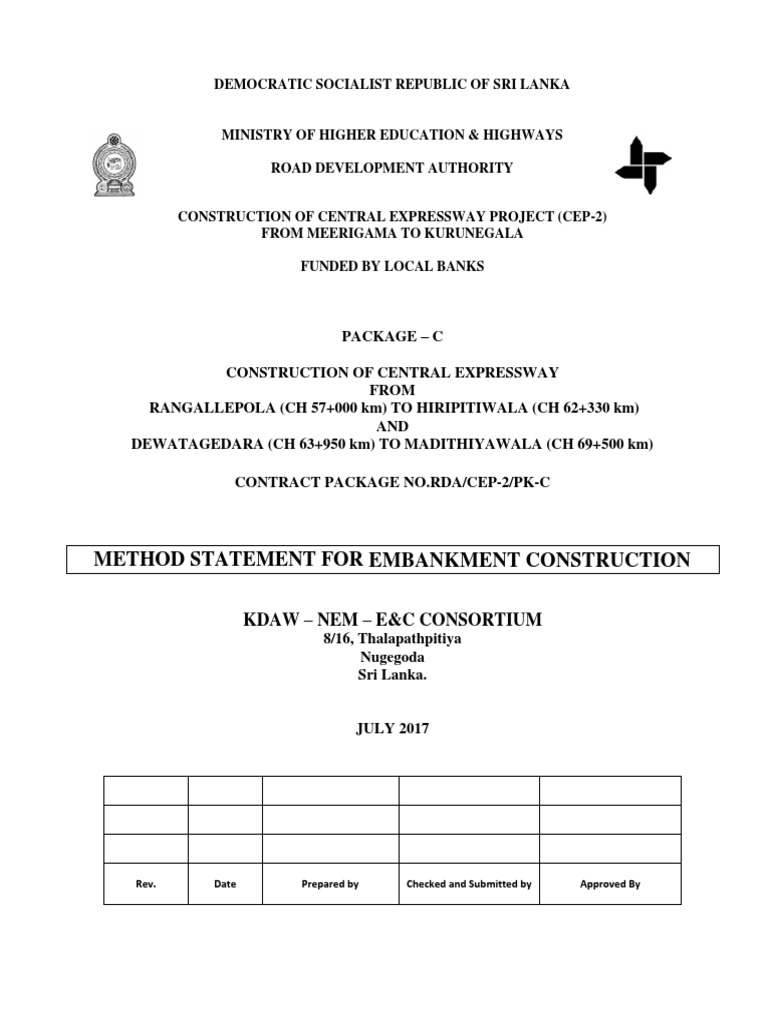 Method Statement For Embankment Construction | PDF | Natural Materials ...