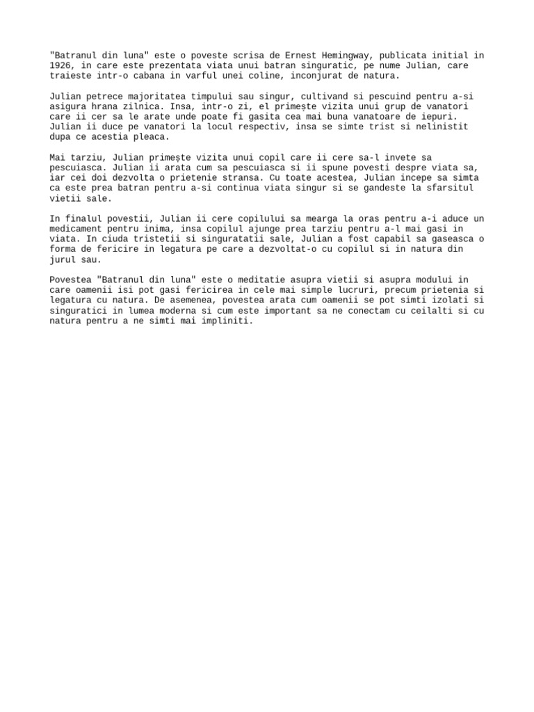 Rezumat Batranul DIn Luna | PDF