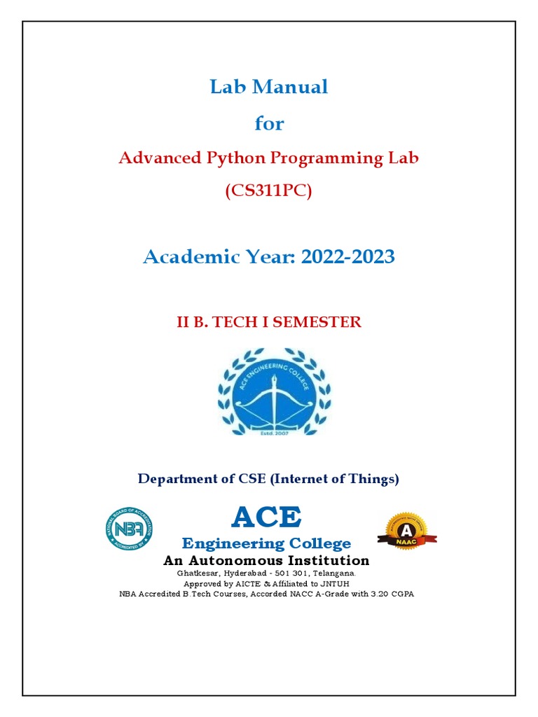 Lab Manual For: Advanced Python Programming Lab (CS311PC) | PDF | Computer Program | Programming