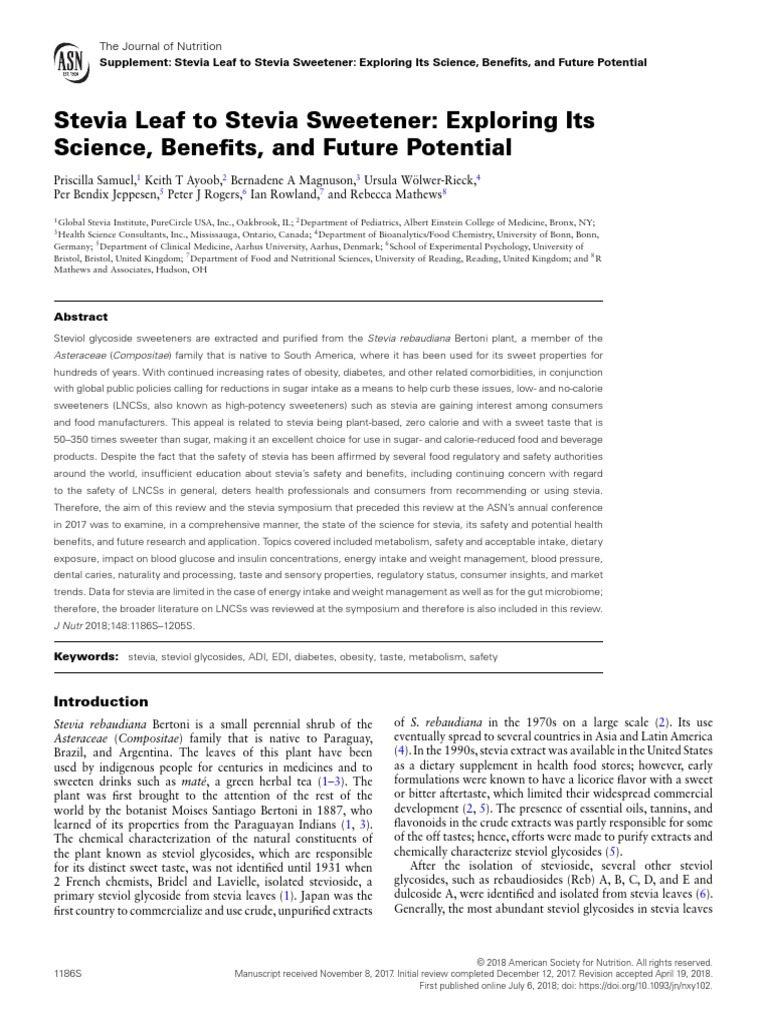 Stevia-Review Bio-2018 | PDF | Sugar Substitute