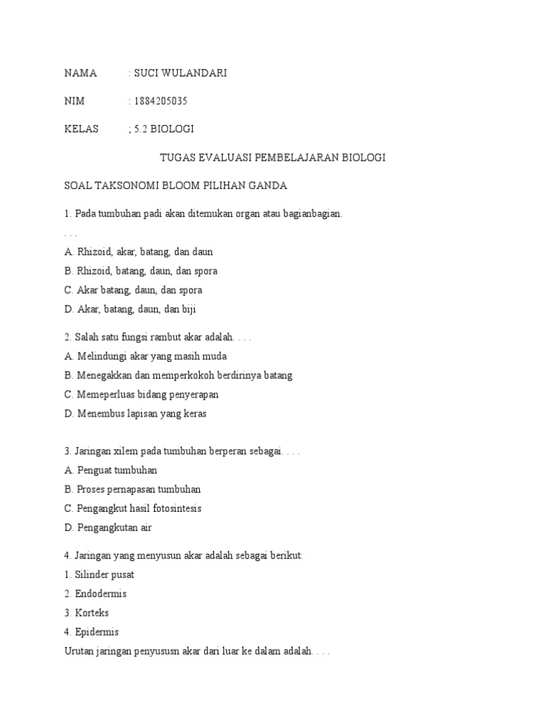 Tugas Evalusi Soal Taksonomi Bloom | PDF