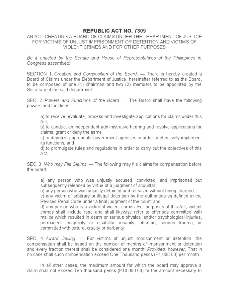 Ra 7309 | PDF | Crimes | Crime & Violence