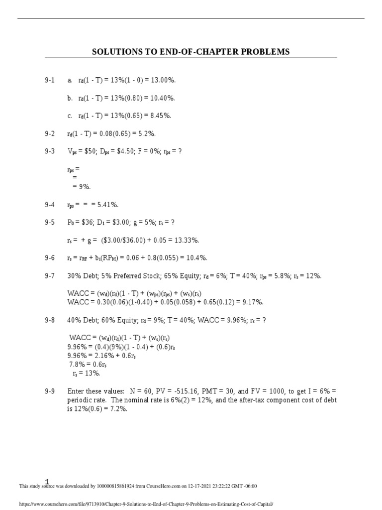Chapter - 9: Solutions - To - End - of - Chapter - 9 - Problems - On - Estimating - Cost - of ...