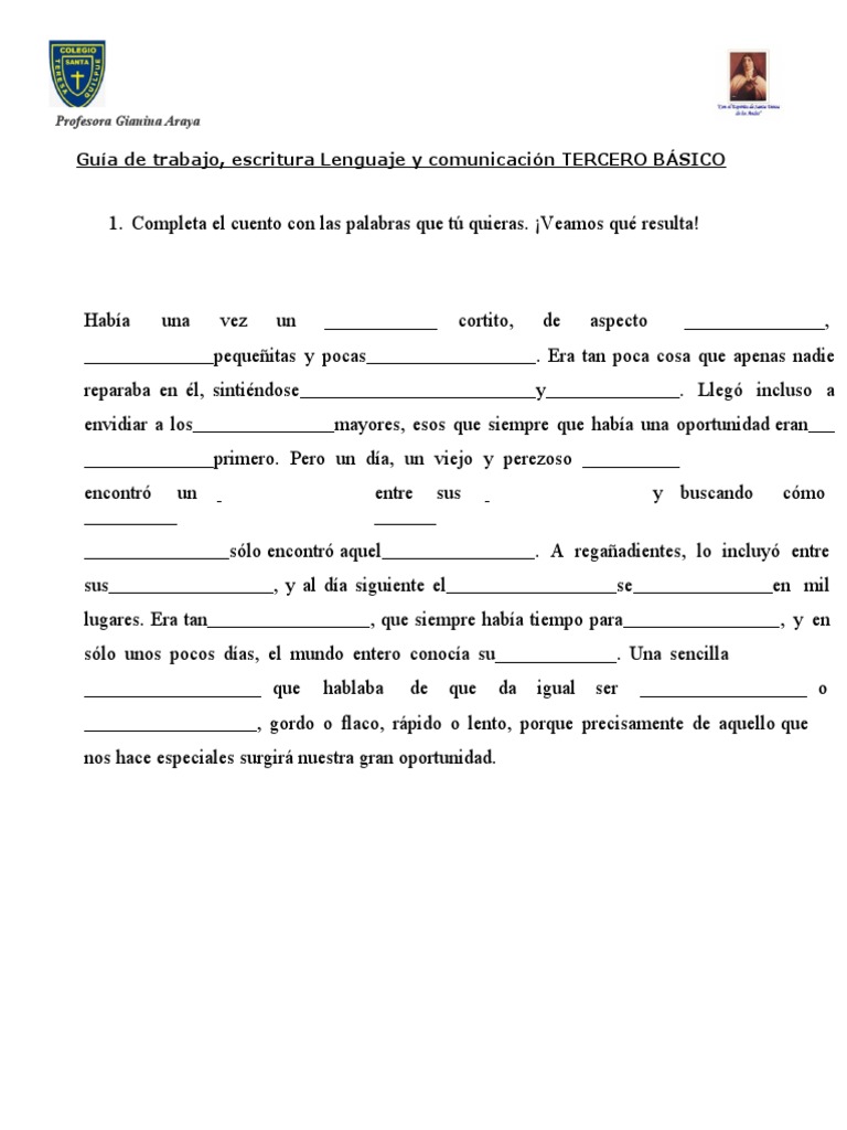 Guía Completar Un Cuento TERCERO BÁSICO | PDF