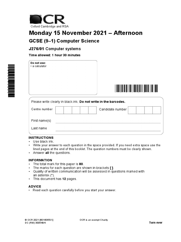 Paper 1 - 2021 (J276) | PDF | Computer Network | Computer Data Storage
