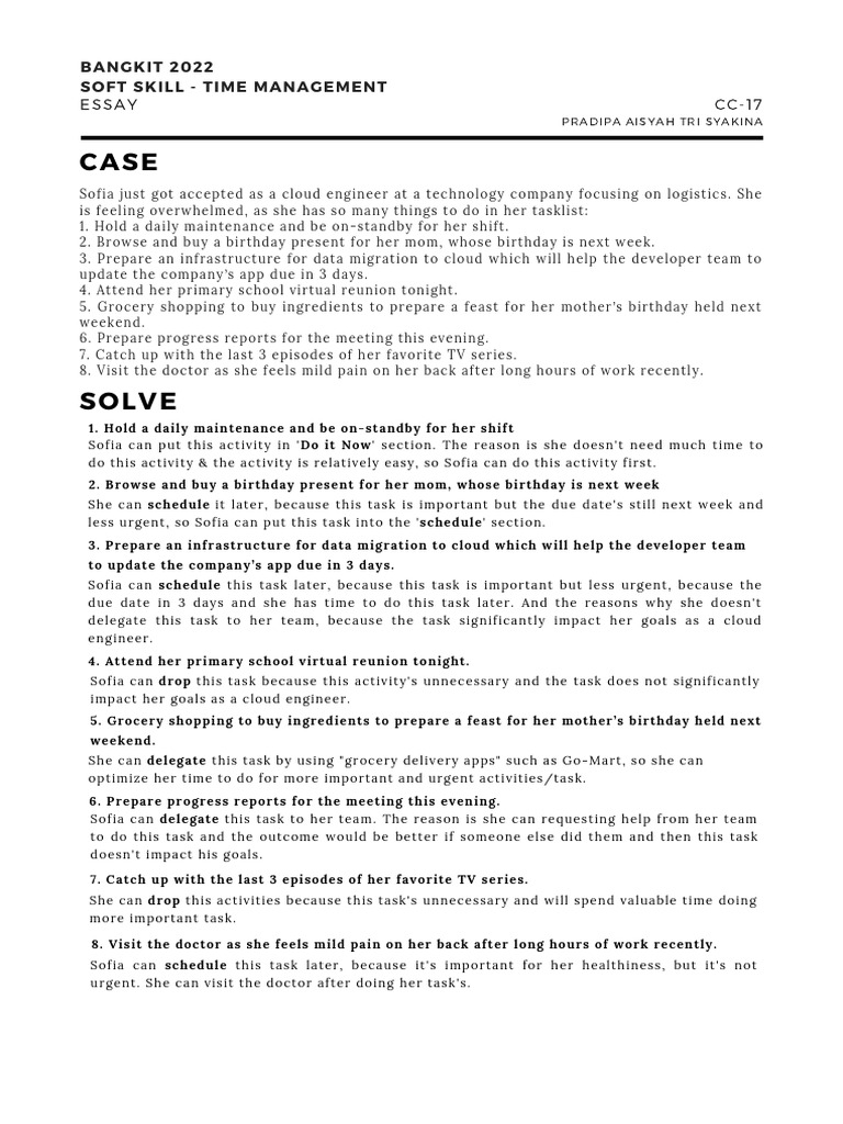 SS-Time Management Assignment - CC-17 - Pradipa Aisyah | PDF