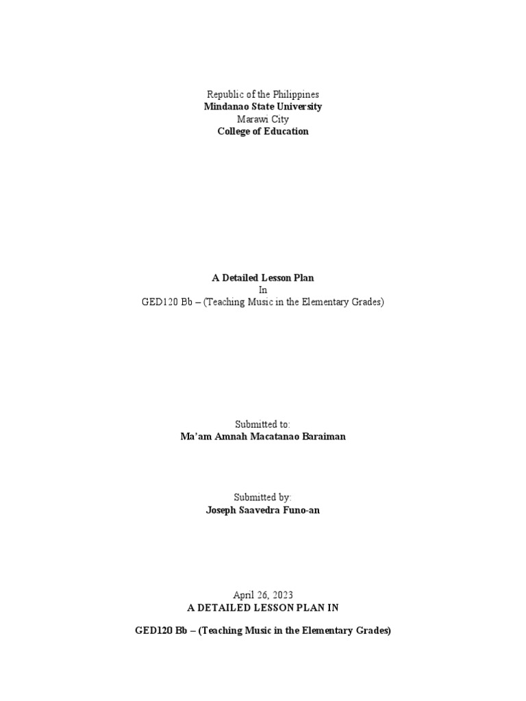 Ged120 Lesson Plan | PDF | Teachers | Musical Compositions