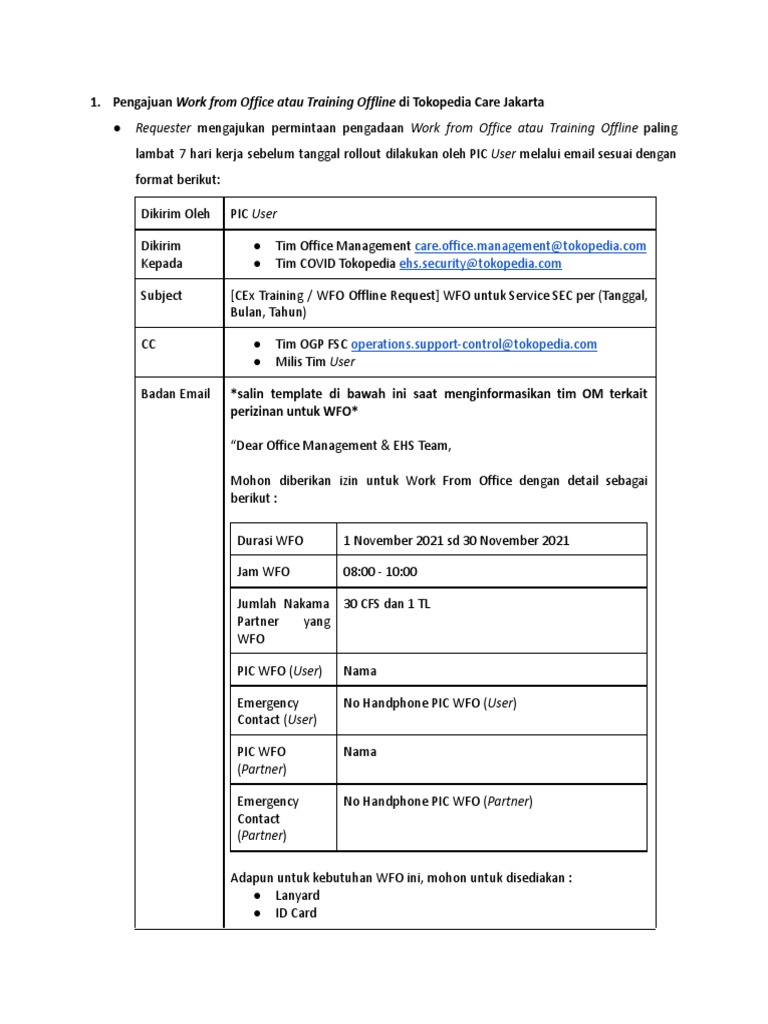 Pengajuan Work From Office Atau Training Offline Di Tokopedia Care ...