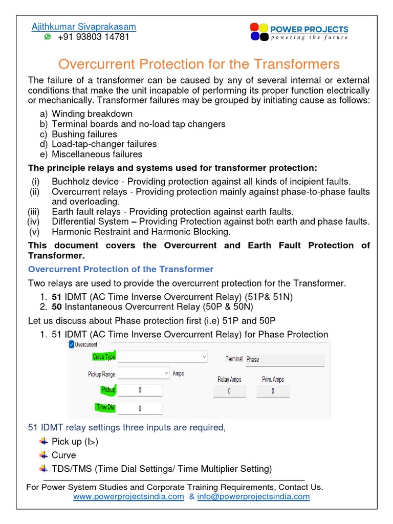 Over Current Protection For The Transformers | PDF | Relay | Transformer