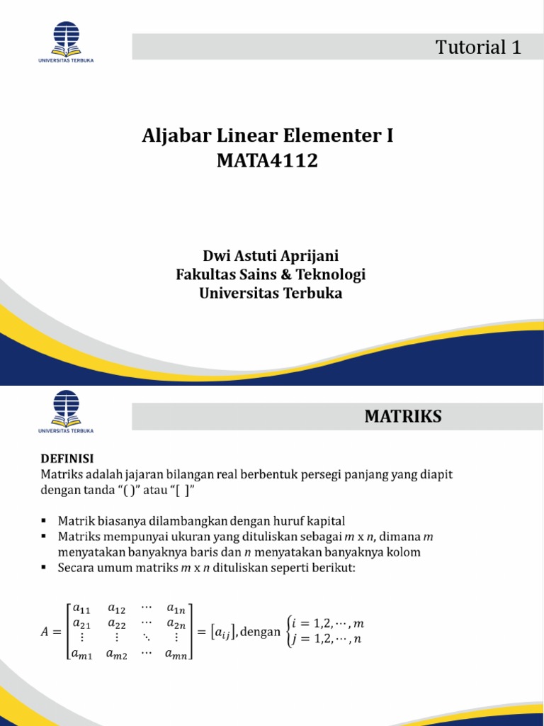 Aljabar Linear Elementer I MATA4112: Tutorial 1 | PDF