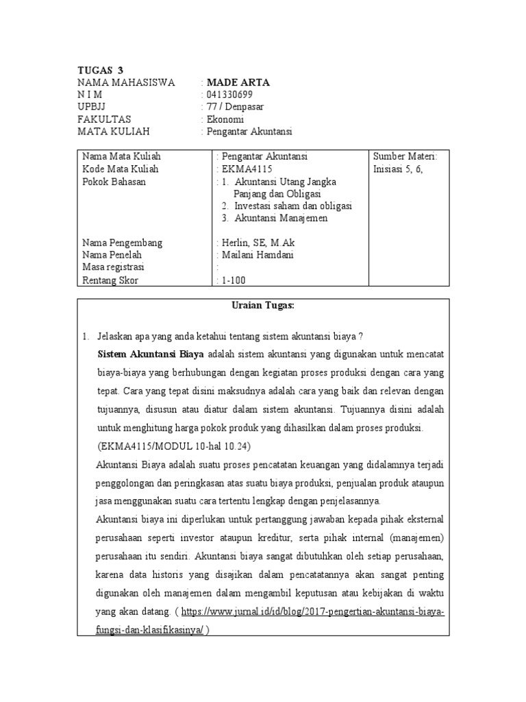 Tugas 3 Pengantar Akuntansi | PDF