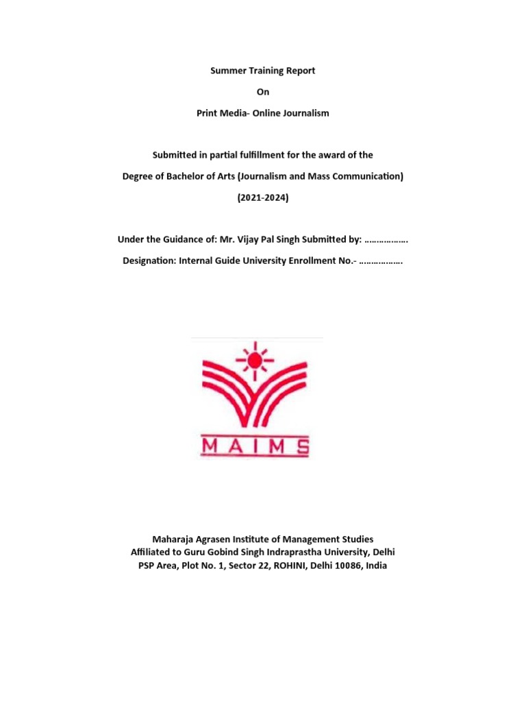 Summer Training Report | PDF | Poster | Newspapers