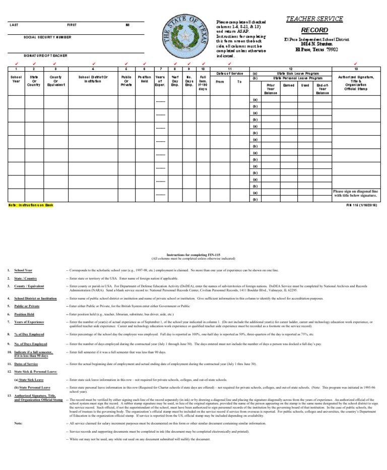 Service Record Template | PDF
