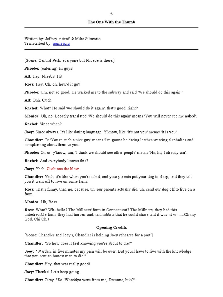 The One With The Thumb | PDF | Friends