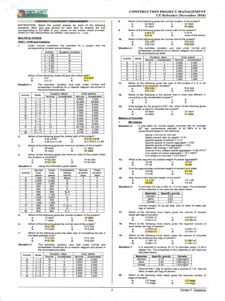 Construction Project Management Exam Guide | PDF | Weight | Nature