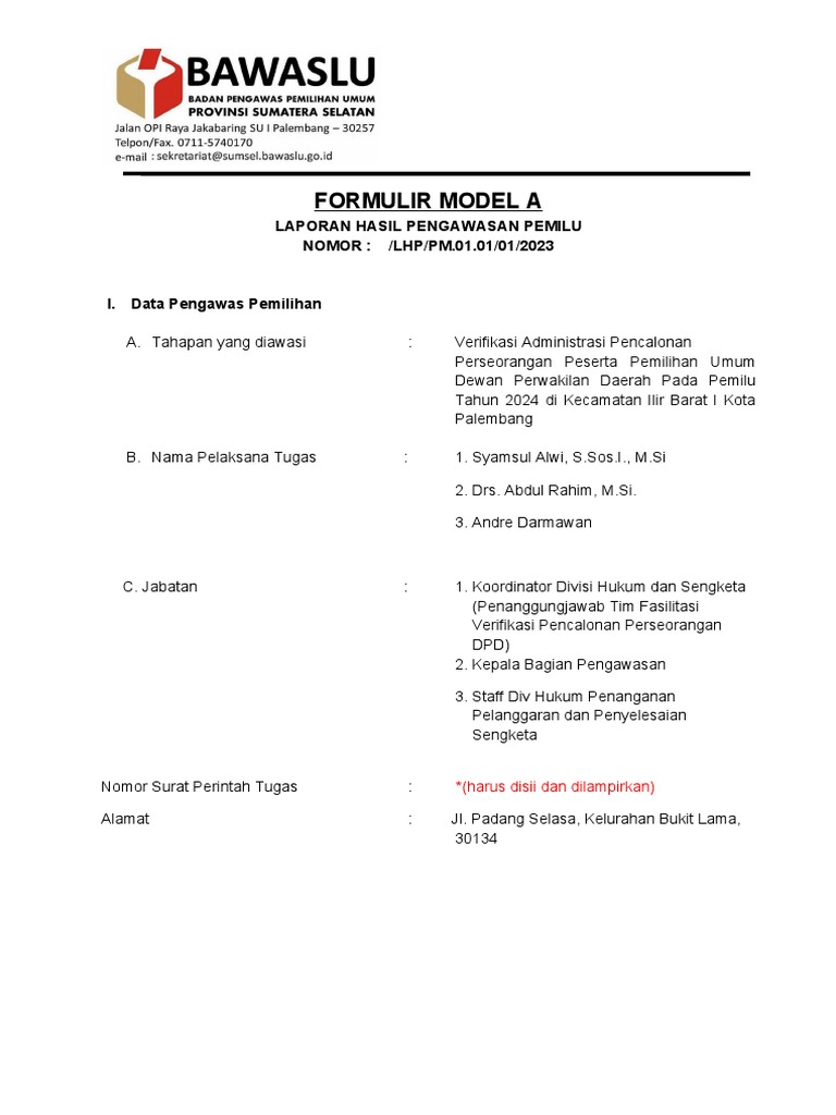 Terbaru - Contoh Format Form A | PDF