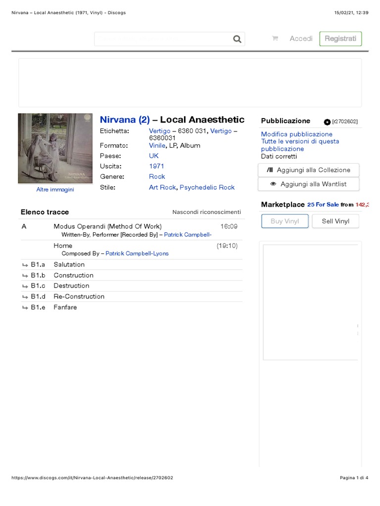 Nirvana - Local Anaesthetic (1971, Vinyl) - Discogs | PDF