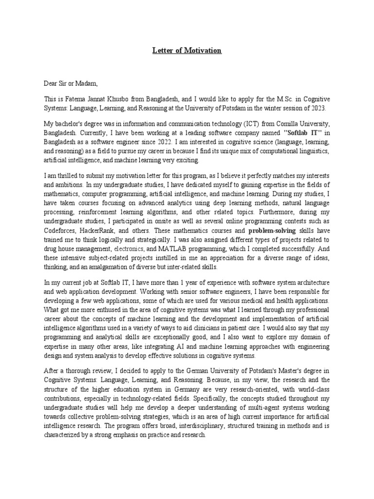 Motivation Letter-Cognitive-Science | PDF | Artificial Intelligence ...