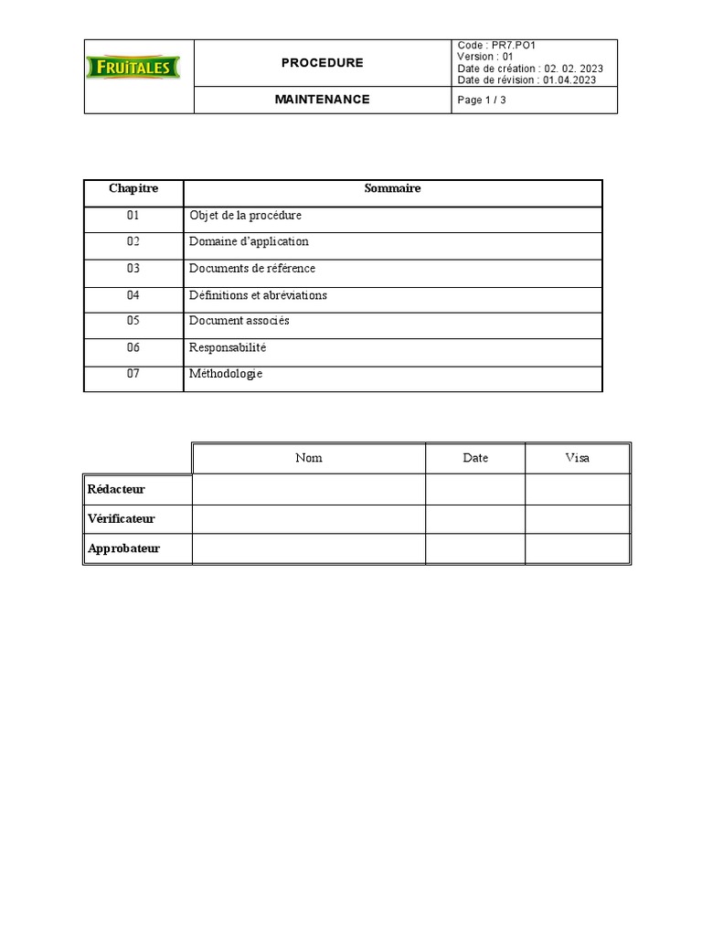 Procédure de Maintenance | Télécharger gratuitement PDF | Management de ...