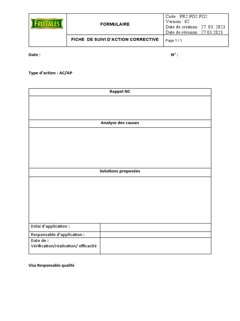 Fiche de Suivi D'action Corrective Et Préventive | PDF
