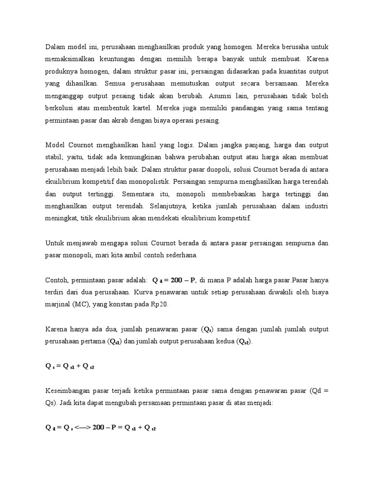 Keseimbangan Model Cournot Jess | PDF