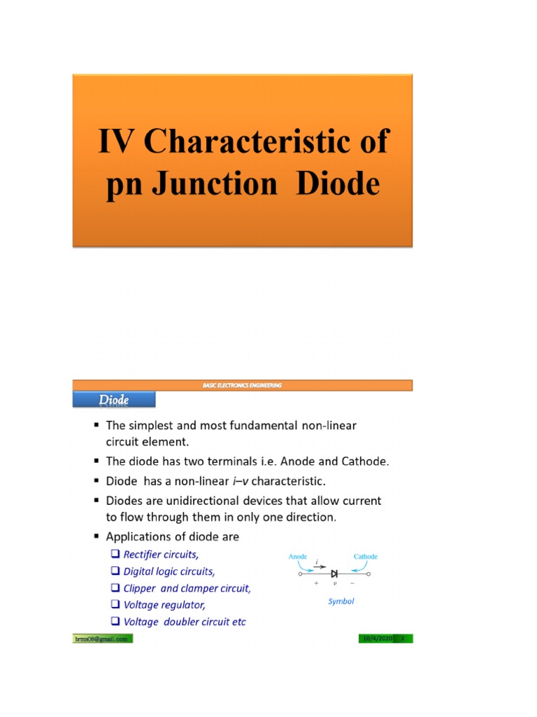 Lecture 1 IV Characteristic of PN Junction Diode | PDF