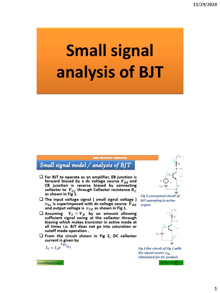 Chapter 3 Lecture 3 Small Signal Analysis of BJT and BJT As Aswitch | PDF | Bipolar Junction ...