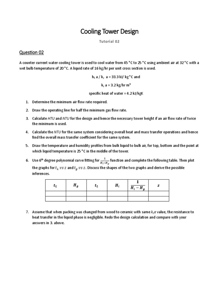 (Tutorial 02) Cooling Tower Design | PDF | Humidity | Water