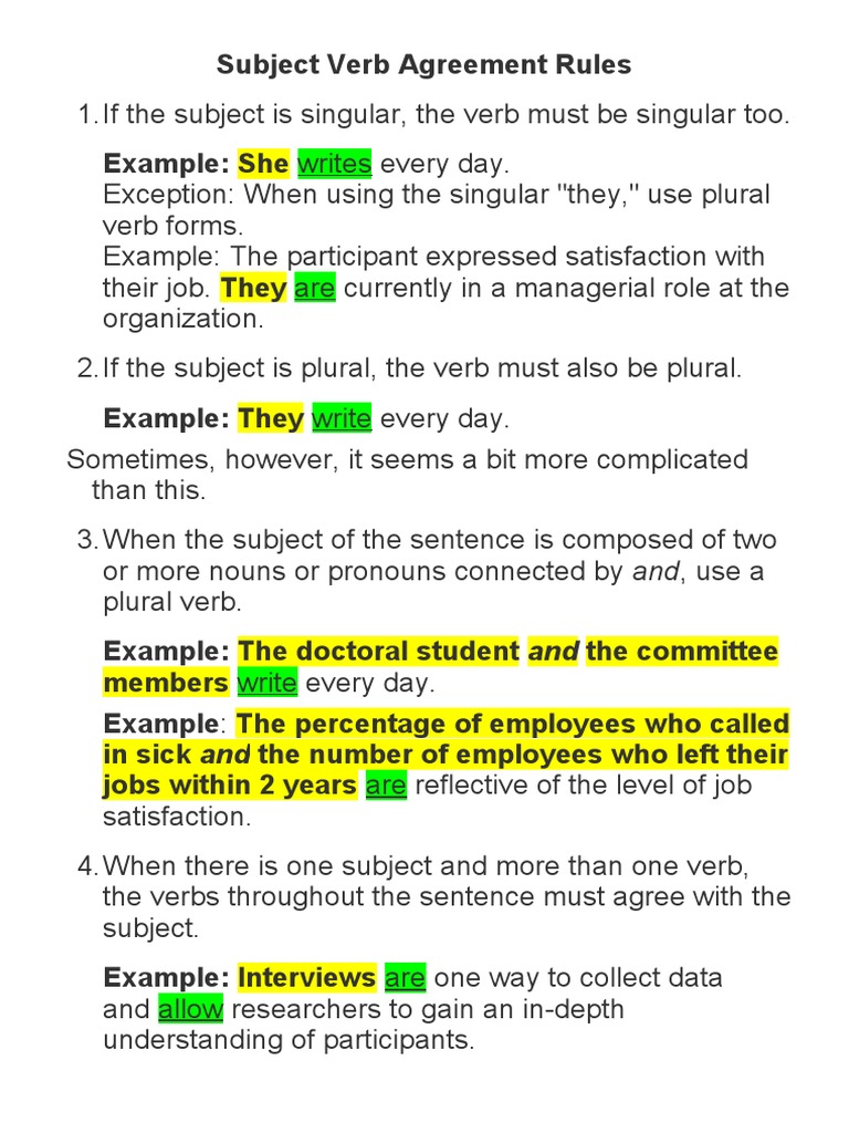 Subject Verb Agreement Rules | PDF | Grammatical Number | Plural