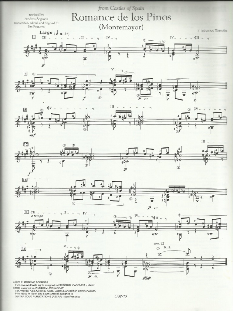 Federico Moreno Torroba Romance de Los Pinos Revised by Andres Segovia ...