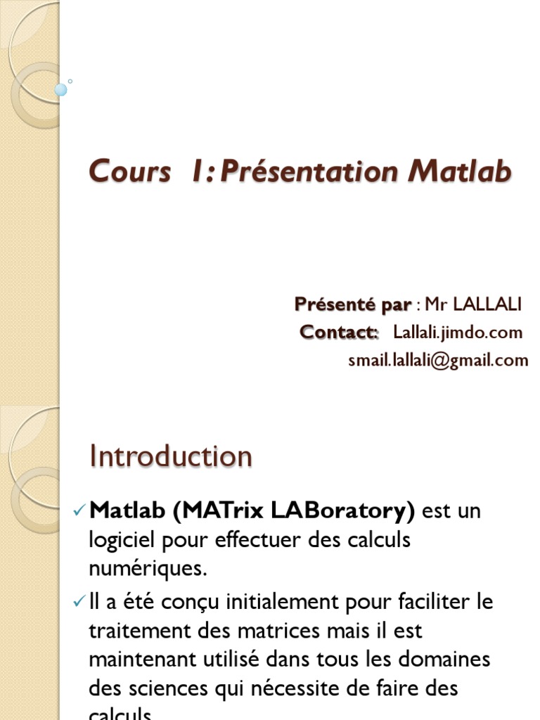 Cours1 - Presentation Matlab | PDF | MATLAB | Programme informatique