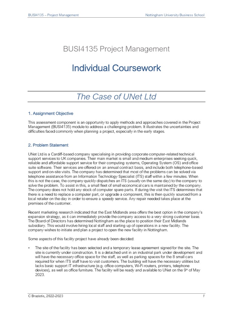 Individual Coursework (BUSI4135) - UNet - 2022 R | PDF | Project Management | Computing