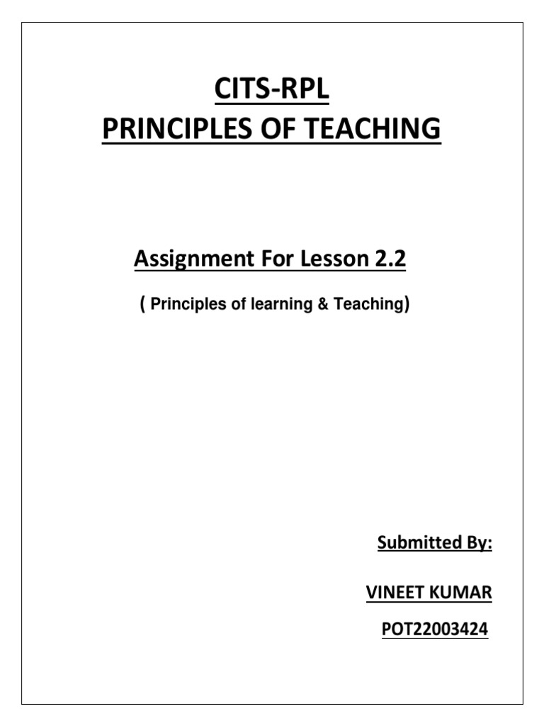Cits-Rpl Principles of Teaching: Assignment For Lesson 2.2 | PDF ...