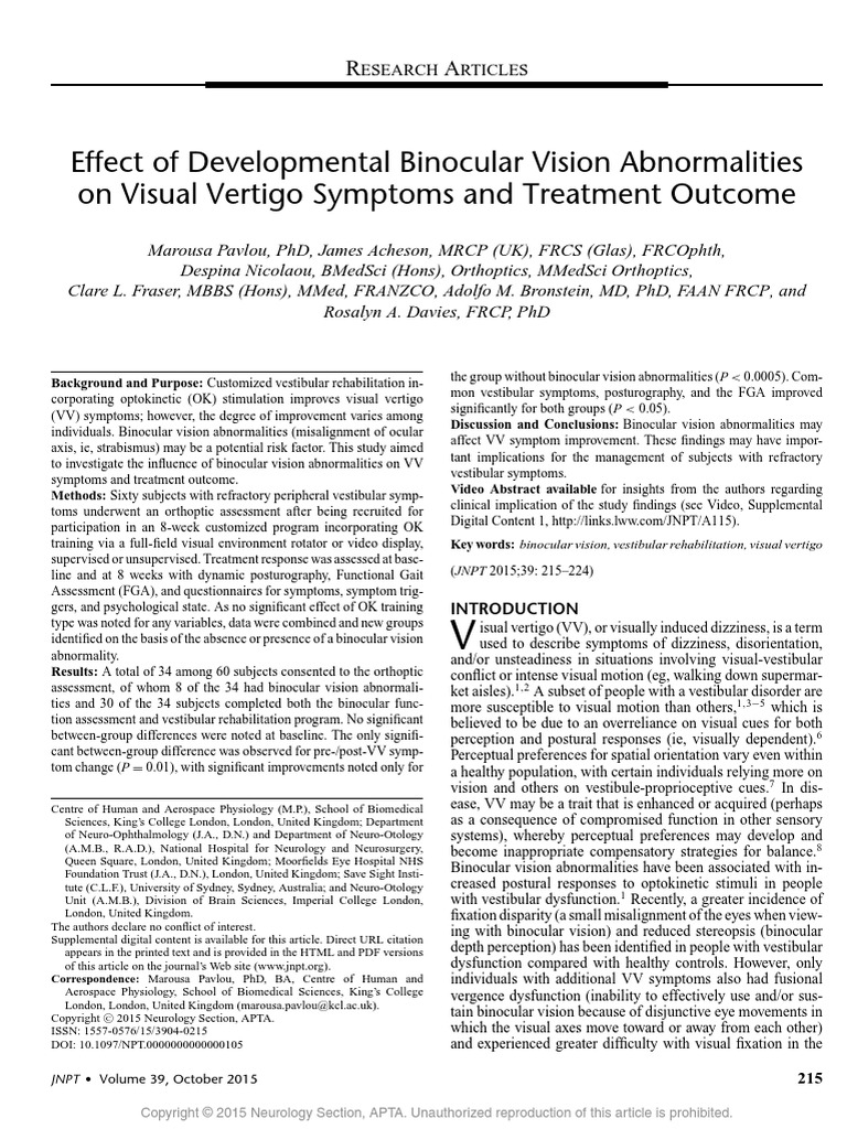Developmental Binocular Vision Abnormalities | PDF | Clinical Medicine ...