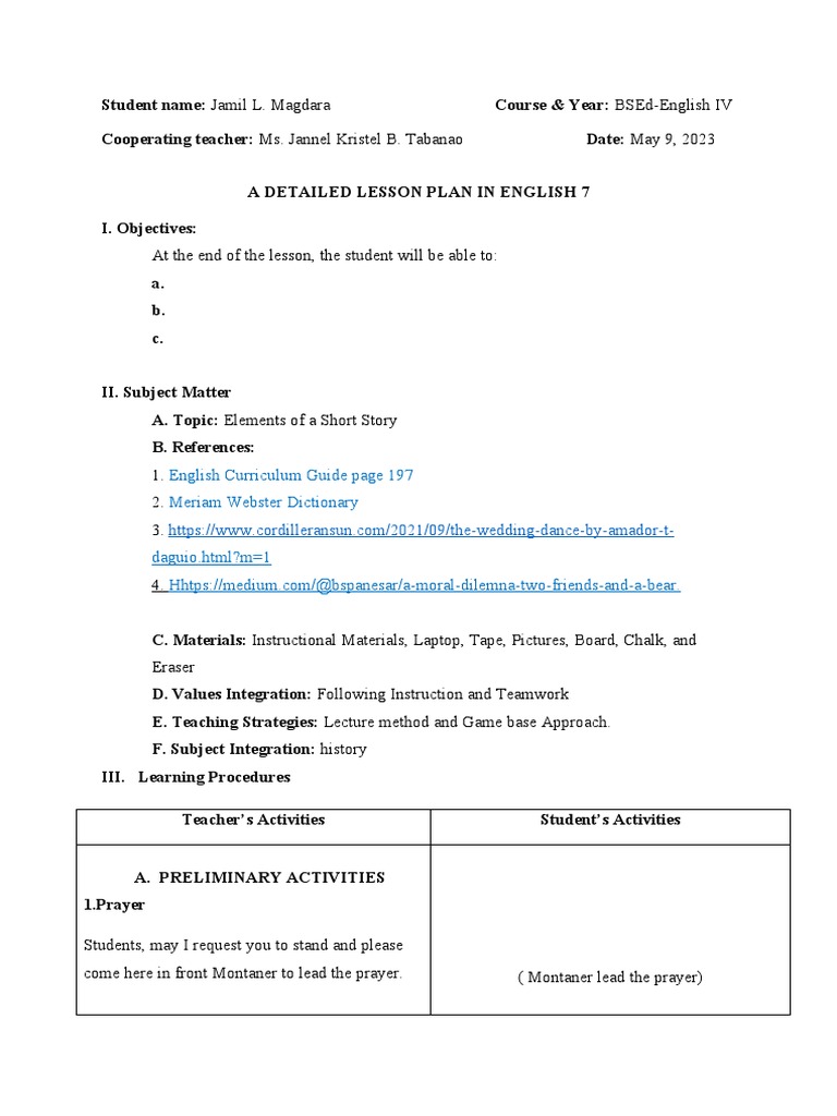 Short Story Final Demo | PDF | Lesson Plan