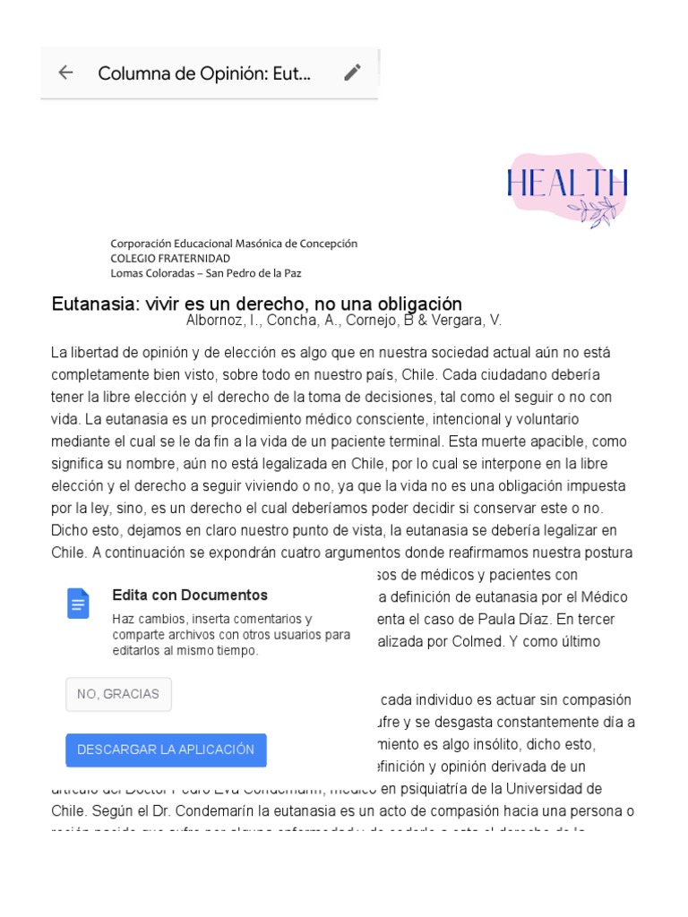 Legalización de la Eutanasia en Chile | PDF | Medicina