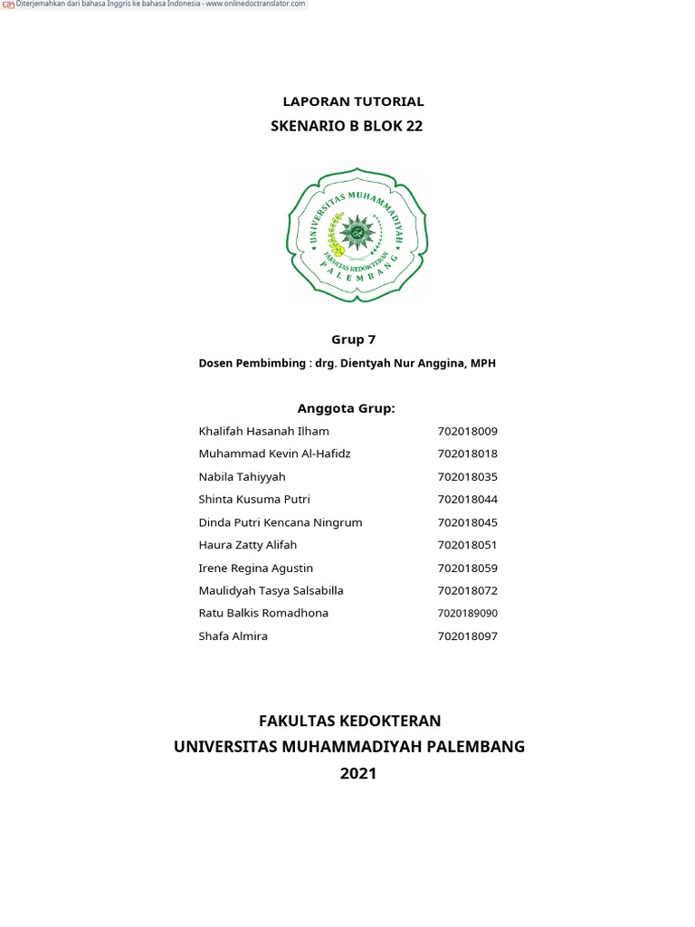 Laporan Tutorial Skenario B Blok 22: Universitas Muhammadiyah Palembang | PDF