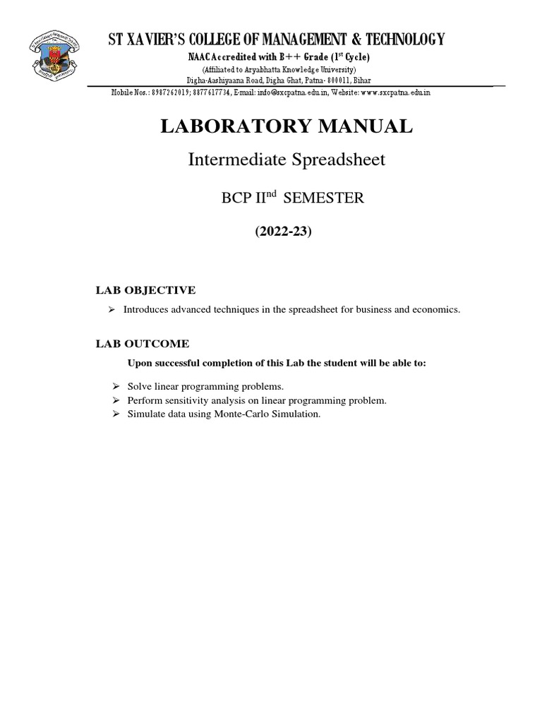 Lab Manual BCP 2 | PDF | Sales | Microsoft Excel
