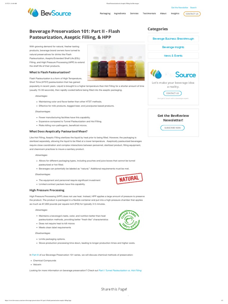Flash Pasteurization & Aseptic Filling For Beverages | PDF | Drink | Juice