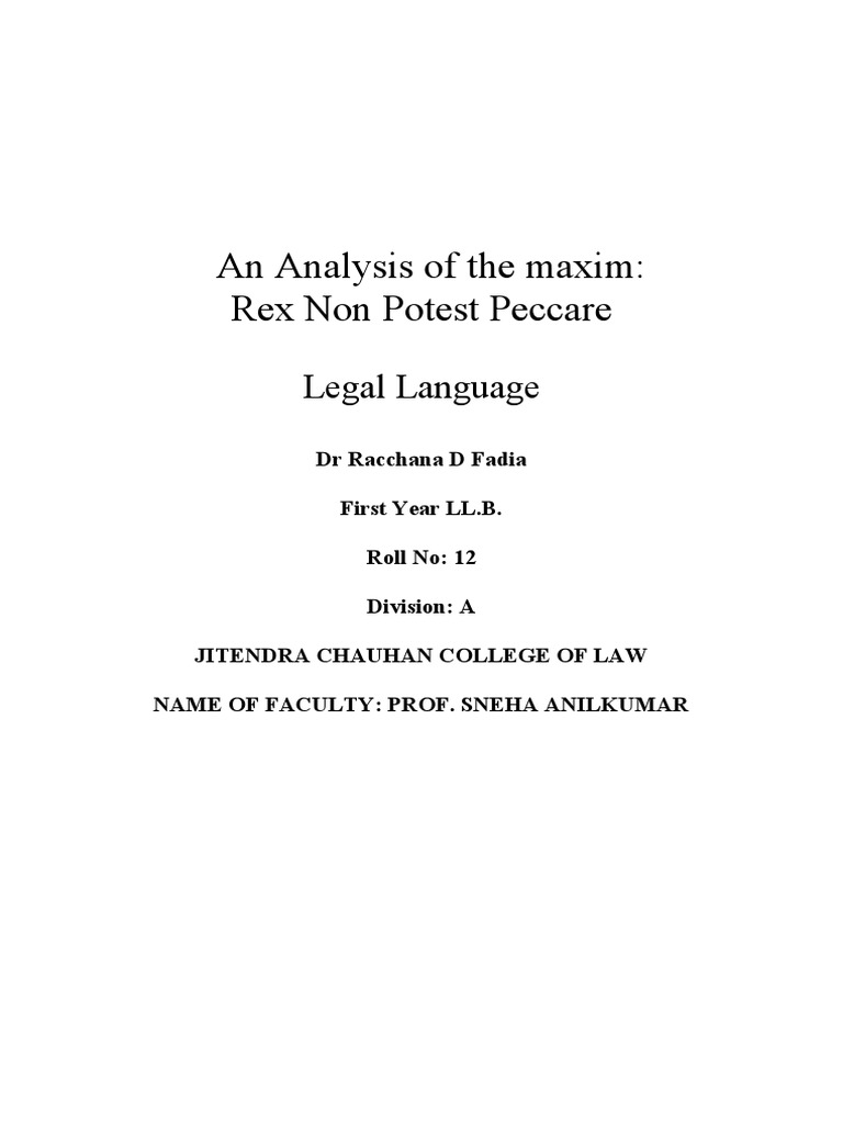 Analysis of the Maxim "Rex Non Potest Peccare | PDF | Sovereign ...
