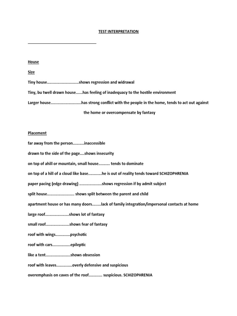 TEST INTERPRETATION: HOUSE DRAWING ANALYSIS | PDF | Schizophrenia ...